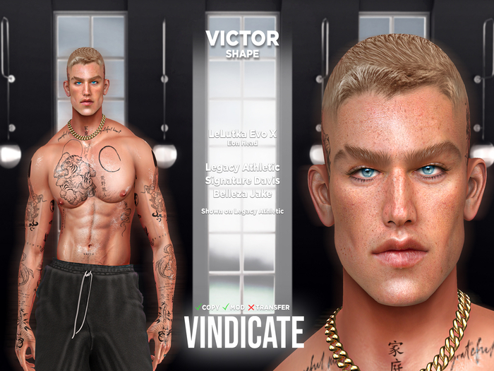 Second Life Marketplace - [VINDICATE] - VICTOR Shape Lelutka Evo X Eon 3.1